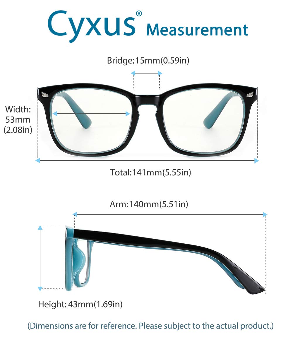 Cyxus Blue Light Glasses Men Women Reduce Eye Strain UV Blocking for Computer Screen (8082T54 Outer Black Inner Blue)