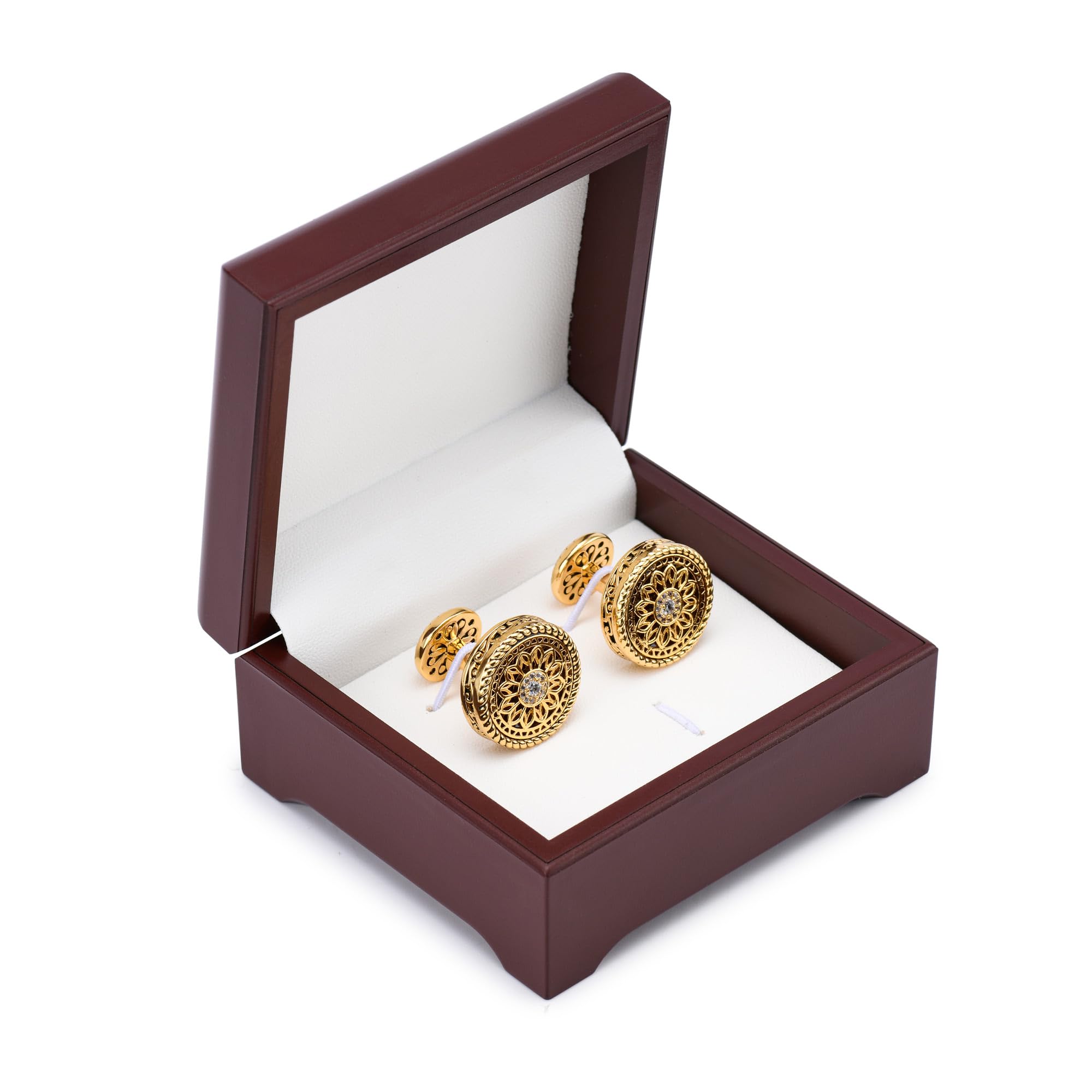 Cuff Links Mens, Cufflinks for Men, Men's Cuff Links for Wedding, Business, Father's Day, Gift for Men, 18K Gold Plated with Luxury Wooden Gift Box