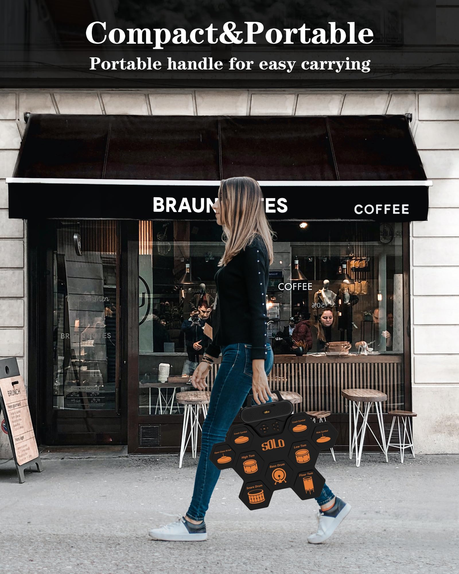 Electronic Drum Set, Electric Roll-up Drum Set with 9 Drum Practice Pads with Drum Sticks and Foot Pedals, E Drum Set with Built-in Speaker and Headphone Jack Great Holiday Birthday Gift for Kids