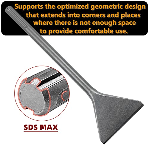 HIGOSPRO 6 Inch Wide Tile & Thinset Scaling Chisel SDS-Max Shank, 6" x 15" Scraper Removal Bit, Ideal for Rotary Hammer Drills Compatible with SDS-Max