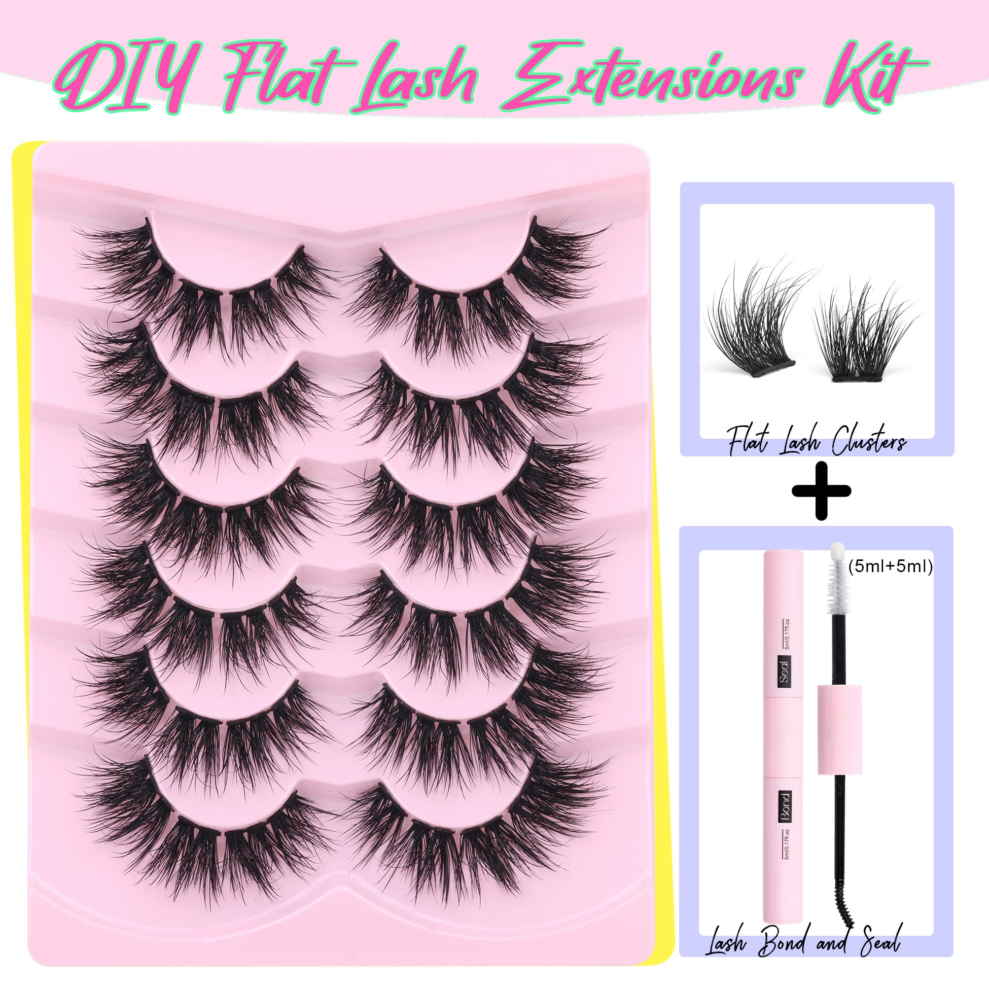 DIY Eyelash Extension Kit Cluster Lashes Kit Fluffy Wispy Volume Cat Eye Look Lash Clusters Flat Lashes Strong Hold Lash Glue C Curl Individual Lashes by ALICE