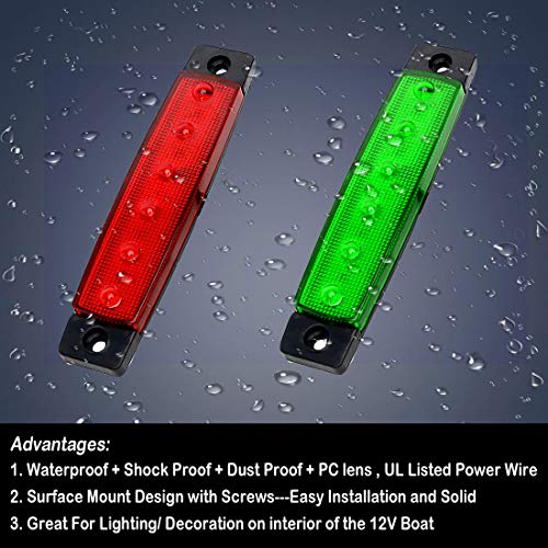 Shangyuan Navigation Lights, Led Stern Lights, Marine Strip Lights for Boat Lights Bow and Stern, Kayak Lights, DC 12V 2PCS (Red and Green)