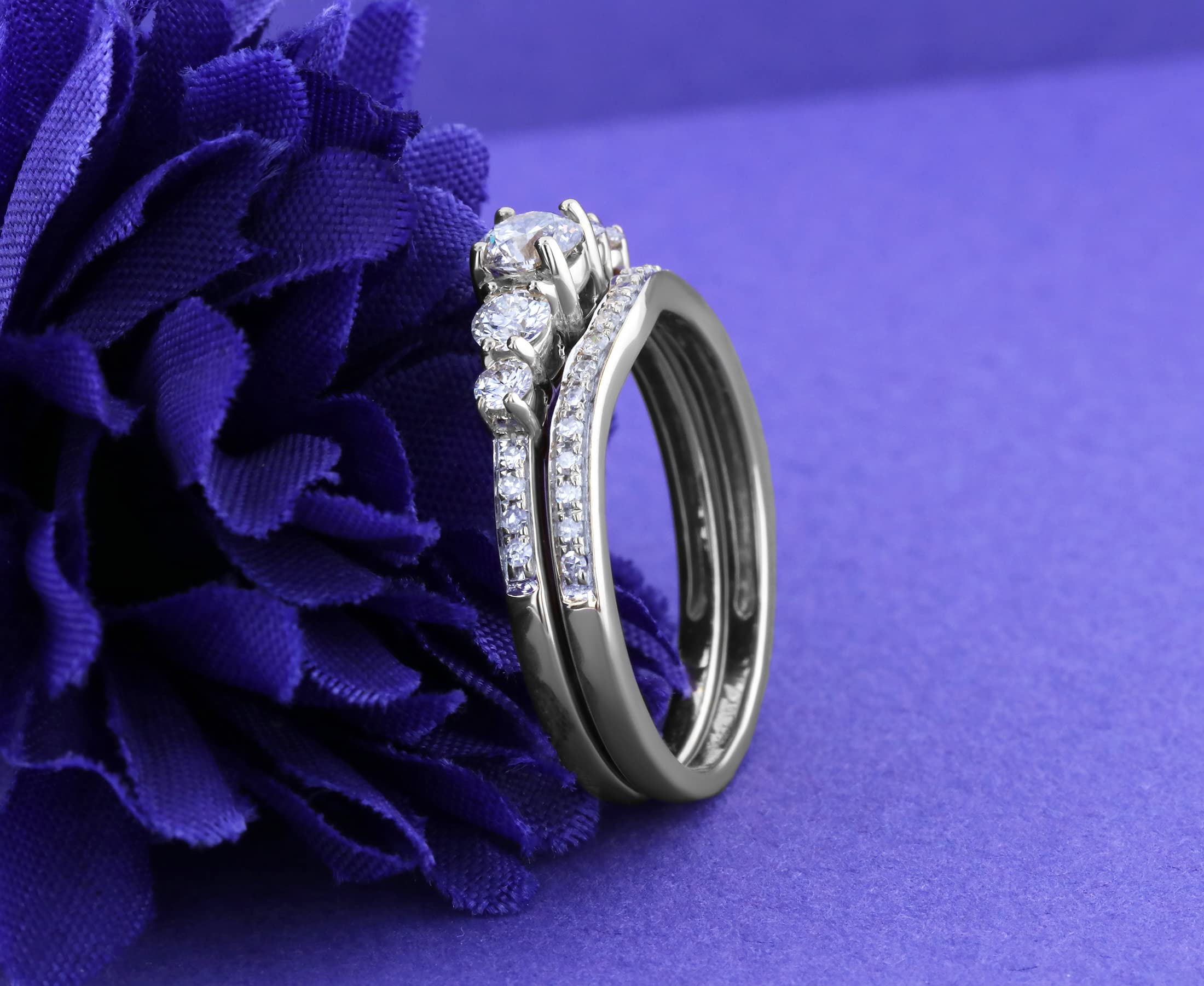 Dazzlingrock Collection Round White Diamond Five Stone Engagement Ring Set for Women (0.45 ctw) in 14K White Gold Size 7