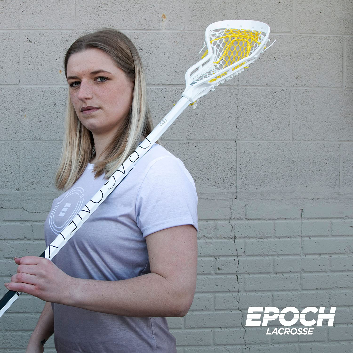 Epoch 2021 Women's Lacrosse Factory Set Up Complete Stick, Dragonfly Purpose 15° PRO 32" Shaft, Slim Concave Geometry, 7/8" Diameter, iQ9, Pro Mesh Pocket, White-S32