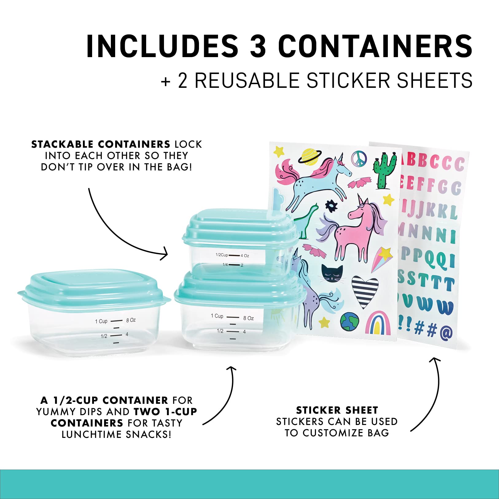 Fit+Fresh DIY Sticker Insulated Lunch Box, Lunch Box - Lunch Bag, Lunch Box for Girls, Lunch Box for Boys, Lunchboxes