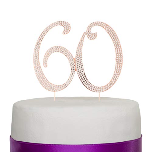 Ella Celebration 60 Cake Topper for 60th Birthday or Anniversary Rose Gold Rhinestone Party Supplies & Decoration Ideas (Rose Gold)
