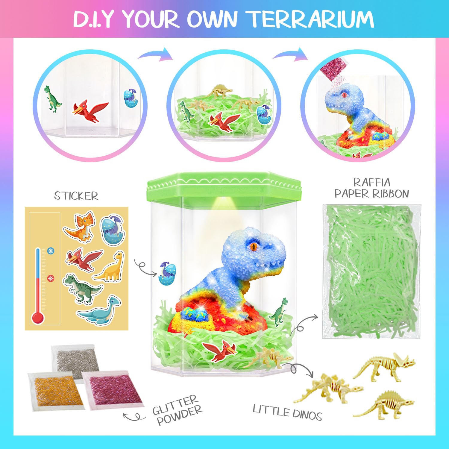 Crystal Growing Kit, Light-Up Dinosaur Terrarium Kit, Grow, Paint & Decorate Your Own Dinosaur, DIY STEM Project Educational Arts and Crafts Set, Gift Idea for Boy & Girl Aged 8 9 10 11 12+ (Upgraded)