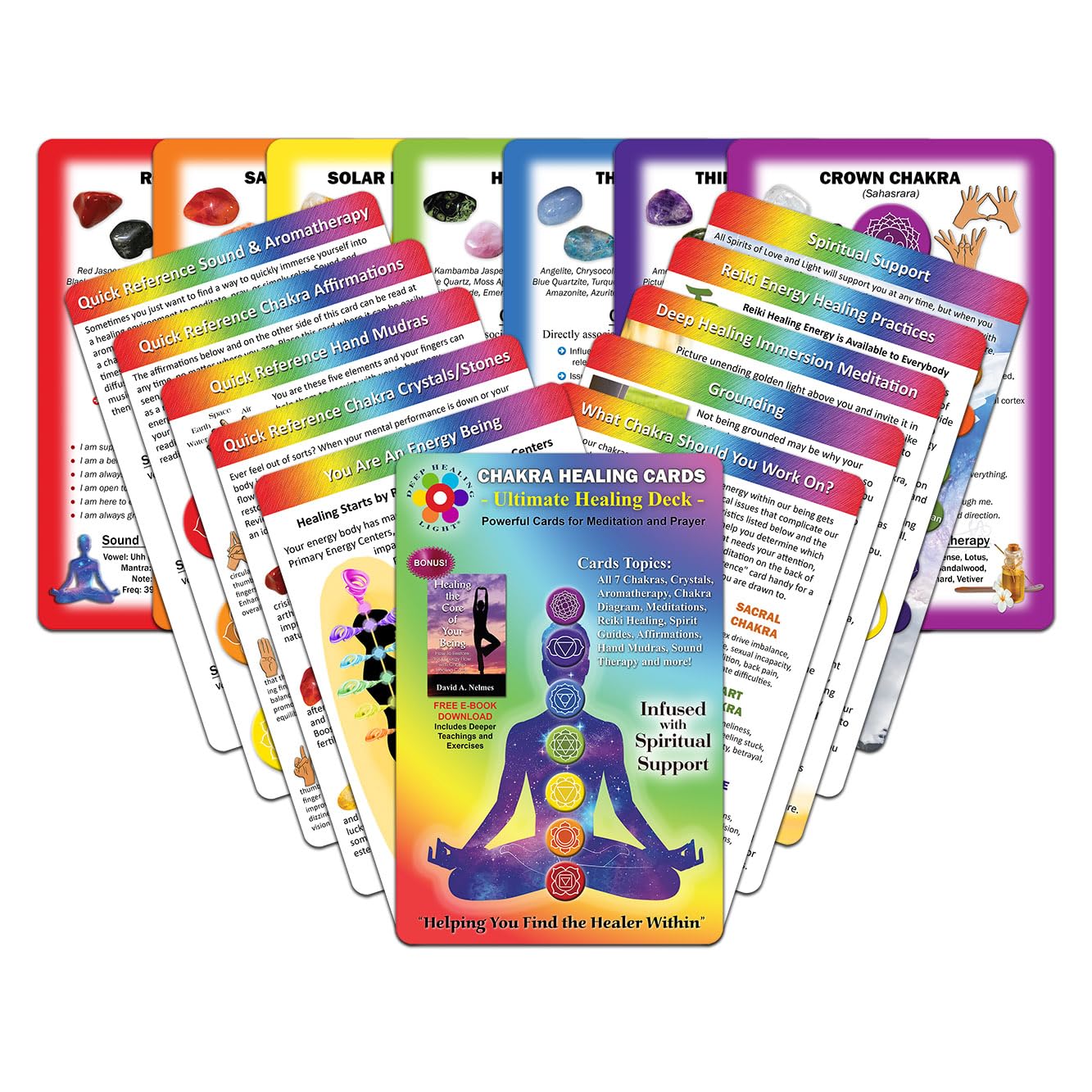 Deck of Chakra Healing Cards: Helps Restore and Balance Your Energy with Meditations, Affirmations, Chakras Chart, Aromatherapy, Essential Oils, Reiki Symbols, Hand Mudras - (19) 4"x6" 2-Sided Cards