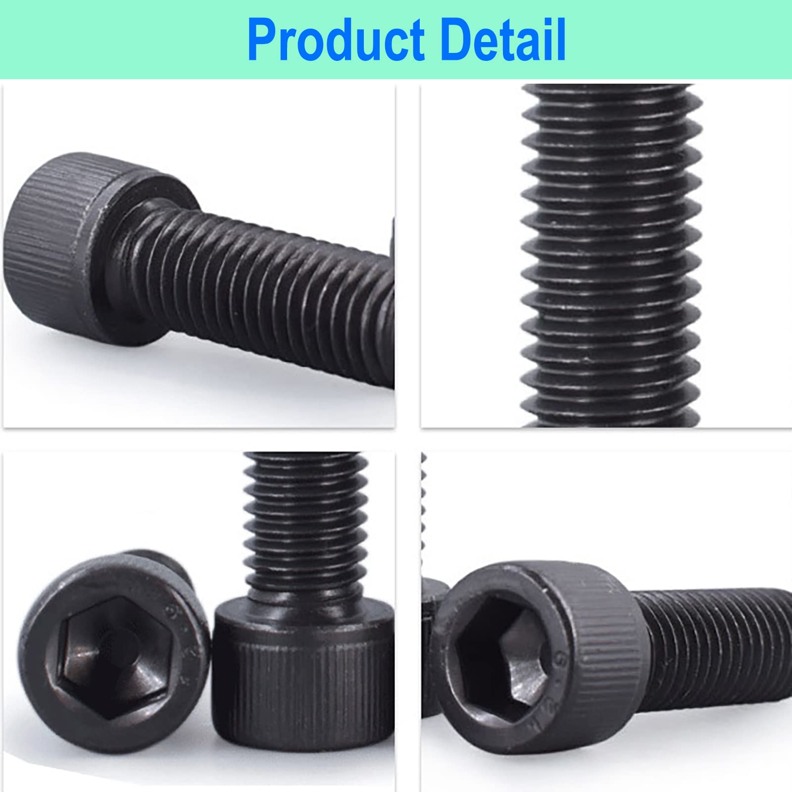 HanTof 70PCS Grade 12.9 Alloy Steel Hex Socket Head Cap Screws Bolts, M6 x 8/12/16/20/30mm Allen Head Hex Drive Machine Screws Set with Hex Wrenches, Black Oxide Finish, Fully Threaded Pitch : 1.0 mm