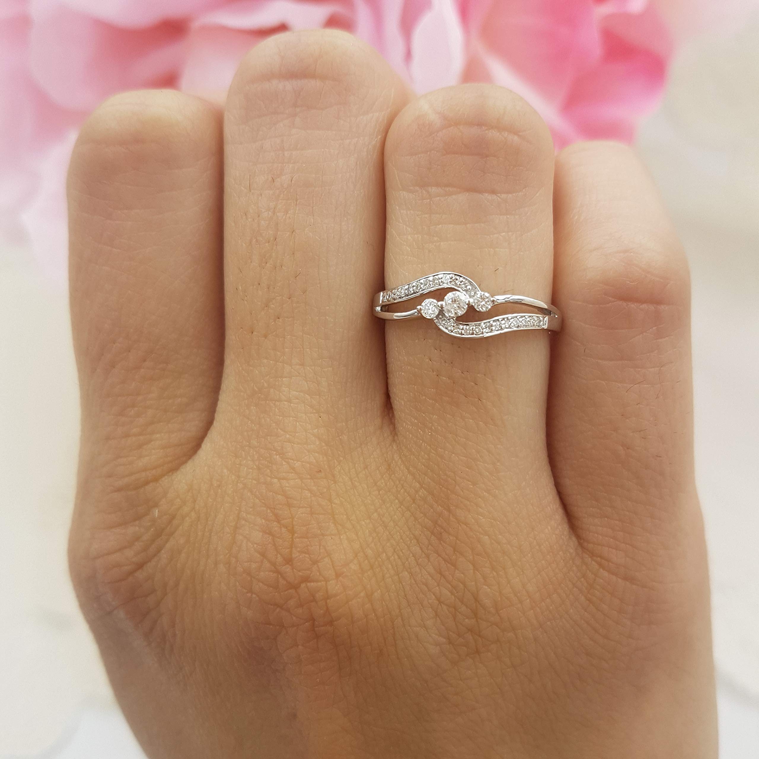 Dazzlingrock Collection 0.20 Carat (Cttw) Round White Diamond Women 3 stone Promise Ring 1/5 CT, 10K White Gold, Size 6.5