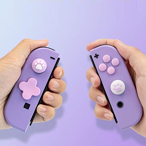 D-pad Move Direction Cross ABXY Buttons Sticker Joystick Thumb Stick Grip Cap Cover Replacement for Nintendo Switch Joy-con Controller (Purple paw+Purple Sticker)