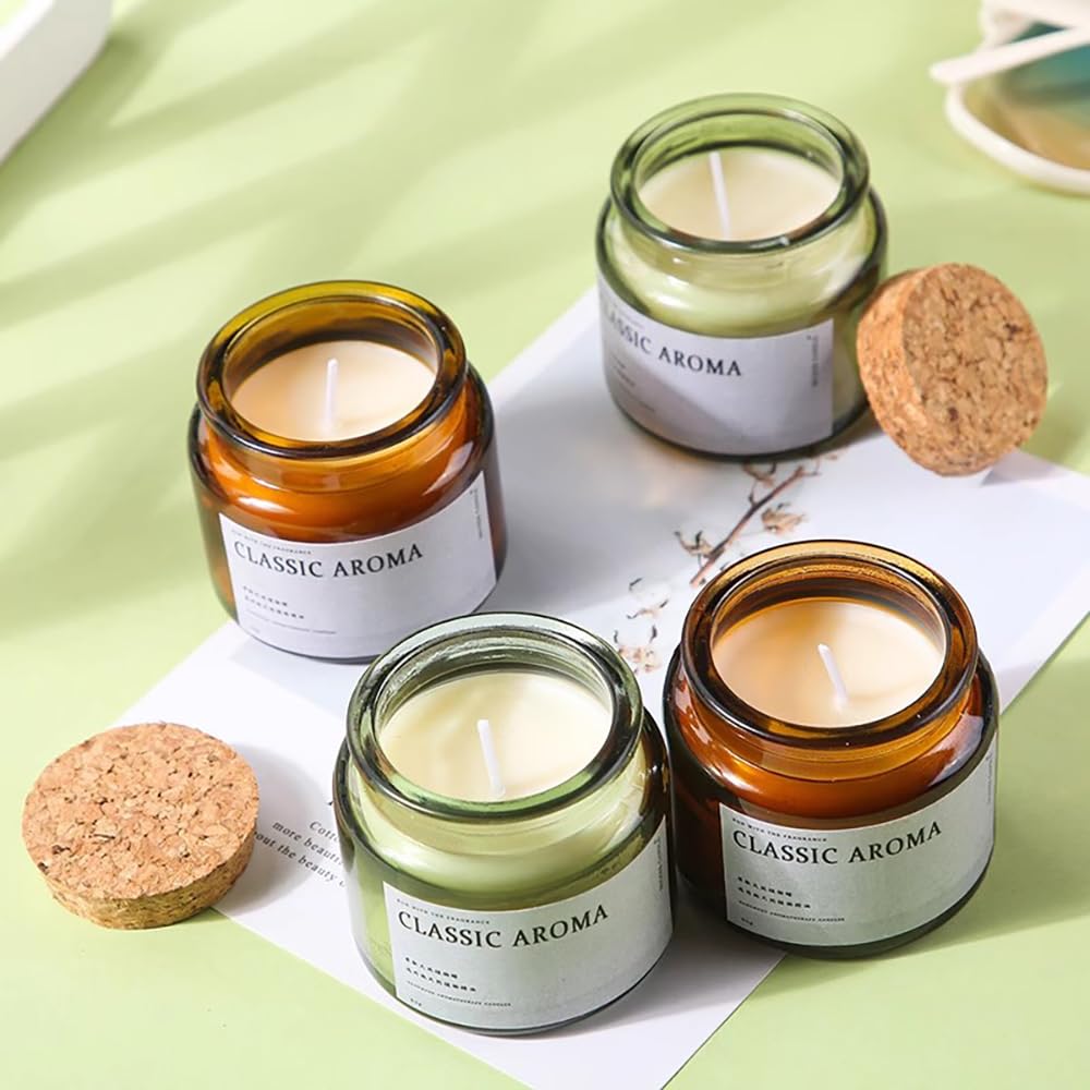 Danmu 24 Pack 100ml Small Glass Bottles,Mini Glass Jars,Candle Jars for Making Candles, 3.4oz Glass Bottles with Cork, Candle Jars (Green)