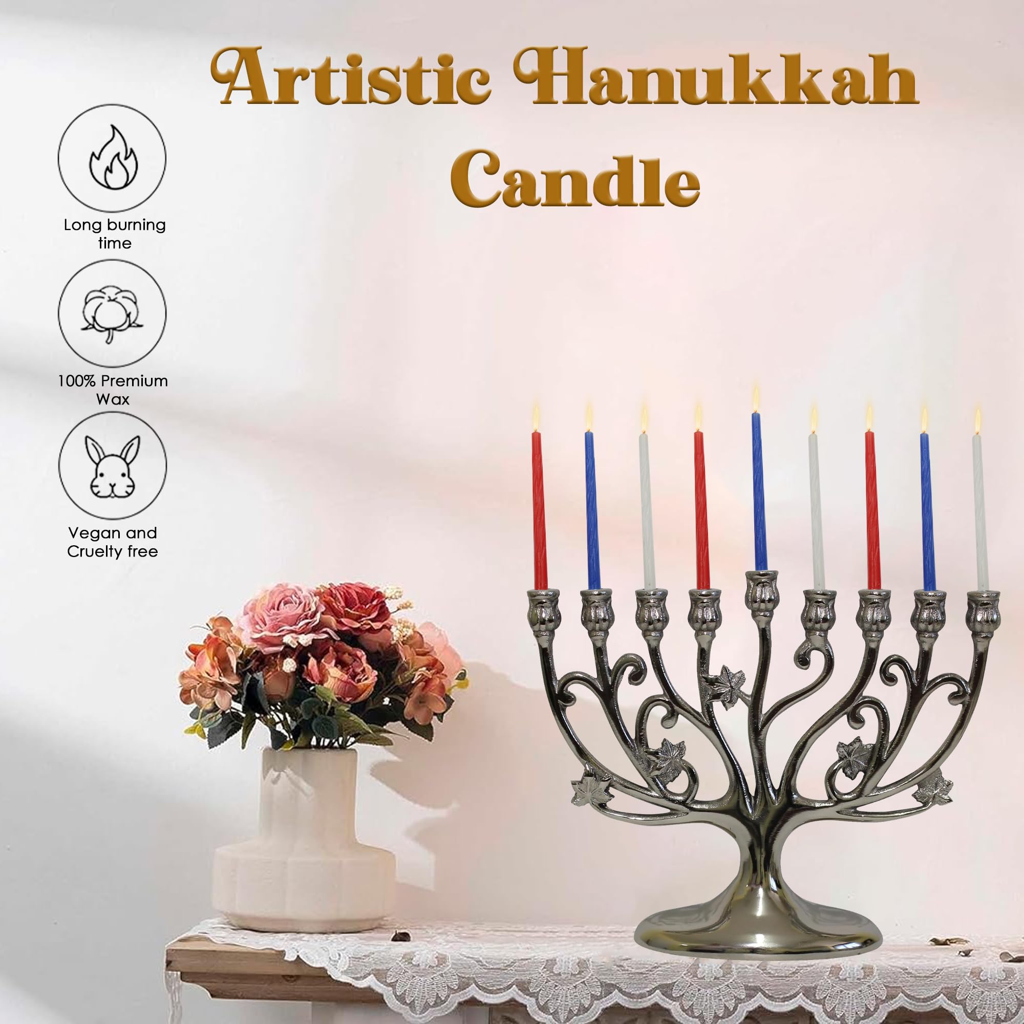 Majestic Giftware Multicolor Hanukkah Candles - CH-C | 4 Inches High 44 Dripless Handcrafted Chanukah Candles for All 8 Nights of Hanukkah (Red/Blue/Yellow/White)