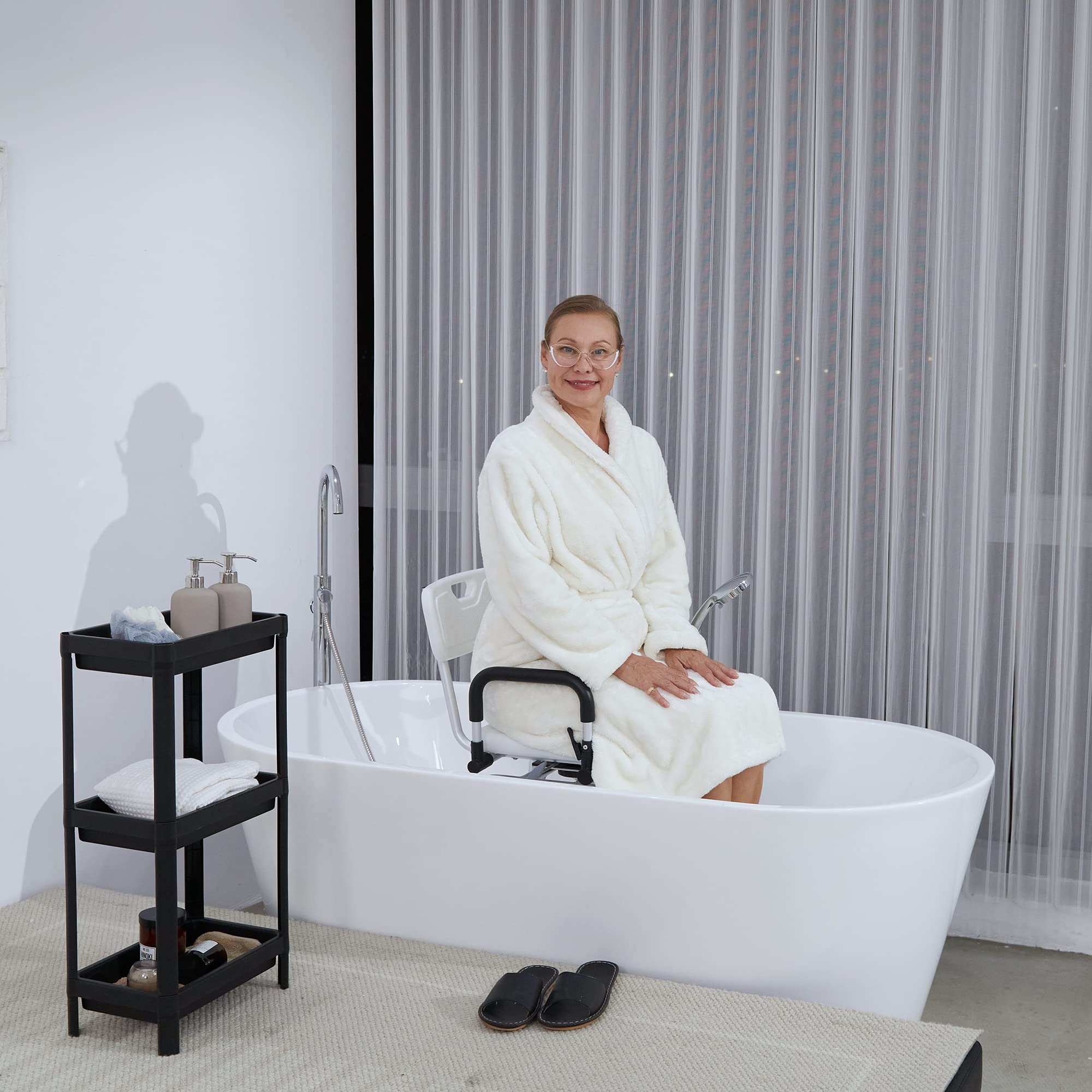 ELENKER Swivel Shower Chair for Inside Shower, Adjustable Pivoting Bath Chair and Medical Grade Rotating Shower Seat with Liftable Armrests and Backrest