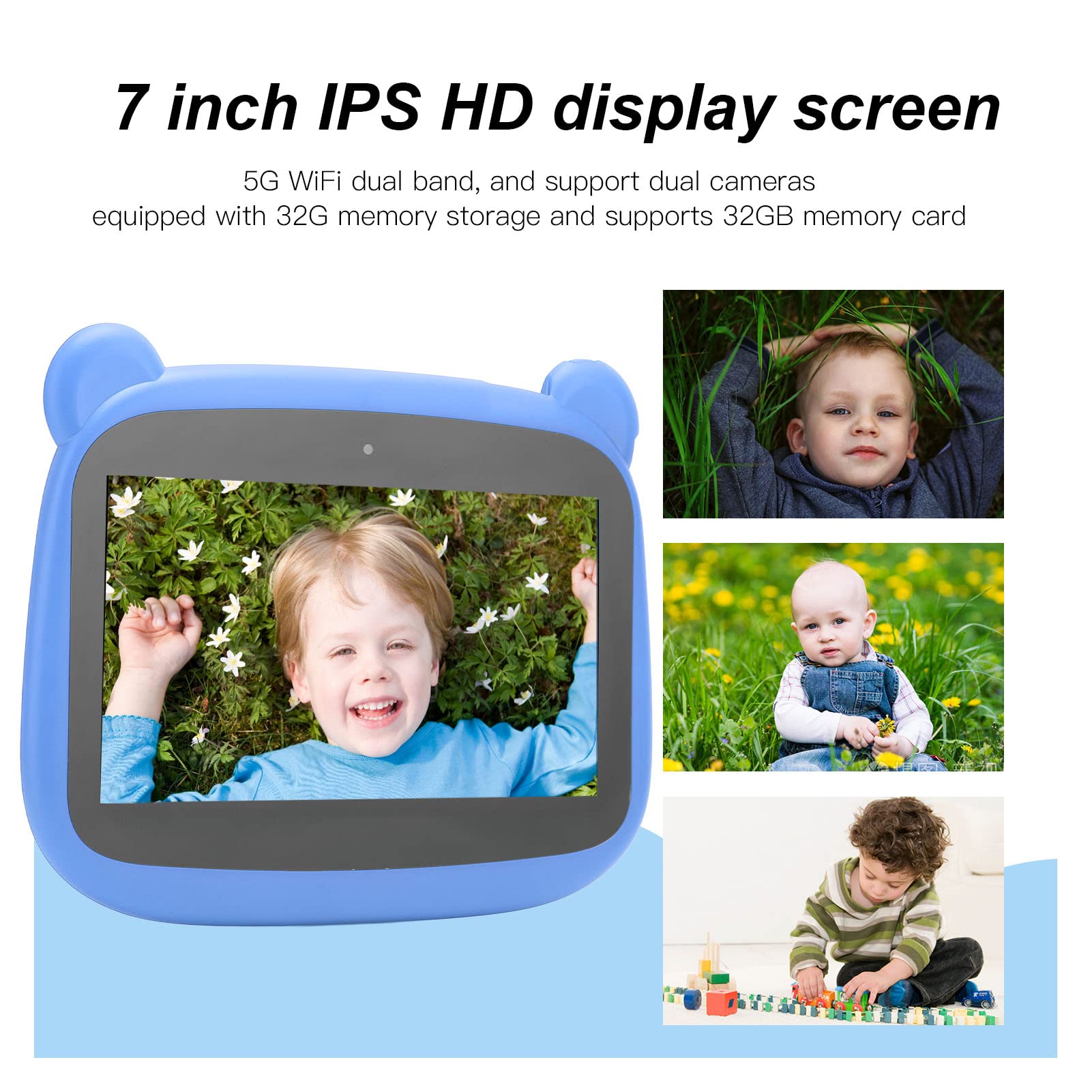 HD Tablet, 5000mAh 32GB ROM Dual Camera 7 Inch Screen US Plug 100240V Kids Tablet for Ebook (US Plug)