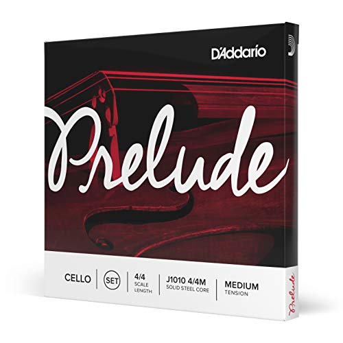 D'Addario J1010 Prelude Cello String Set, 4/4 Scale Medium Tension (1 Set) āSolid Steel Core, Warm Tone, Economical, Durable ā Educatorās Choice for Student Strings ā Sealed Pouch Prevents Corrosion