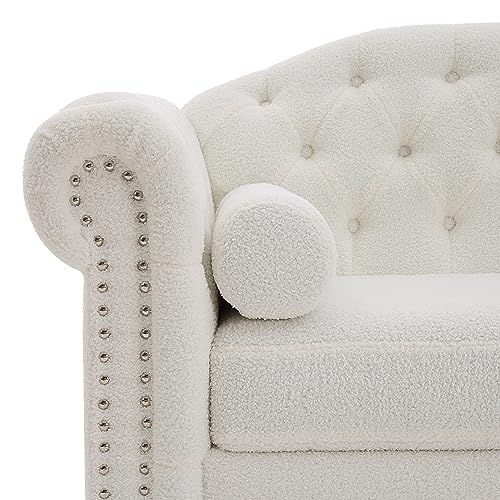kevinplus 81'' Chesterfield Sofa Couch for Living Room, Modern Classic 3-Seat Upholstered Tufted Rolled Arm Fabric Sofa Couch for Apartment Bedroom Office, Solid Wood Leg, White