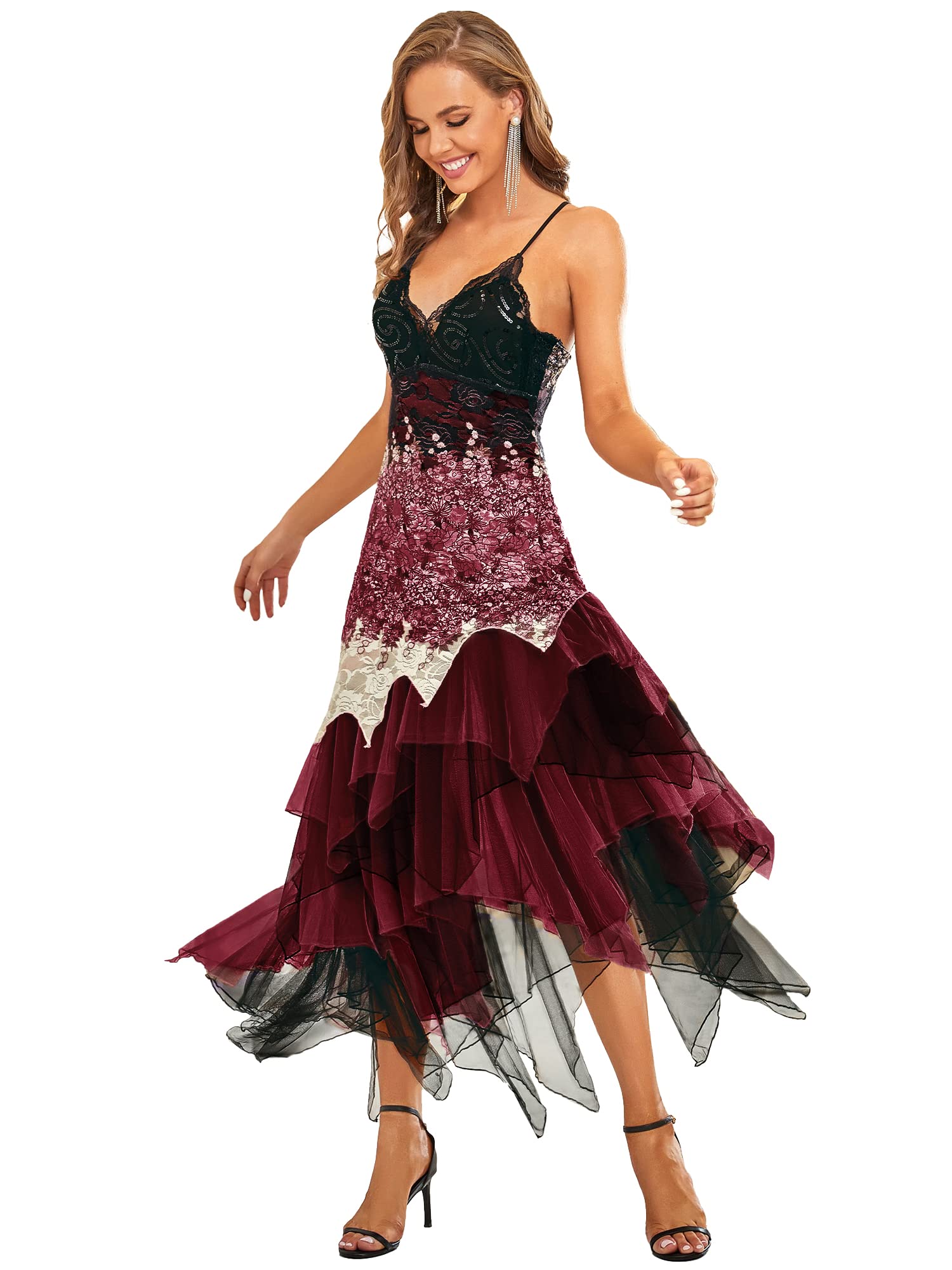 Ever-Pretty Women's Sleeveless Tea Length A-line Dress Chiffon Cocktail Dress Burgundy US00