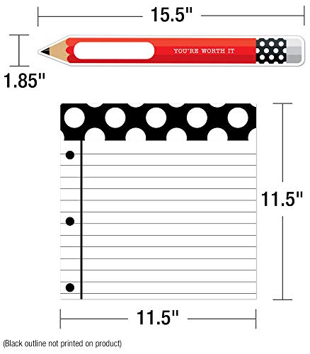 Schoolgirl Style Black, White & Stylish Brights 12 Piece Pencil and Paper Bulletin Board Cutouts, Pencil and Paper Bulletin Board Decorations and Classroom Décor