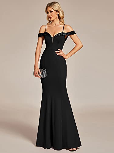 Ever-Pretty Women's Sexy Bodycon Deep V Neck Backless Off Shoulder Sequin Summer Formal Dresses Black US10