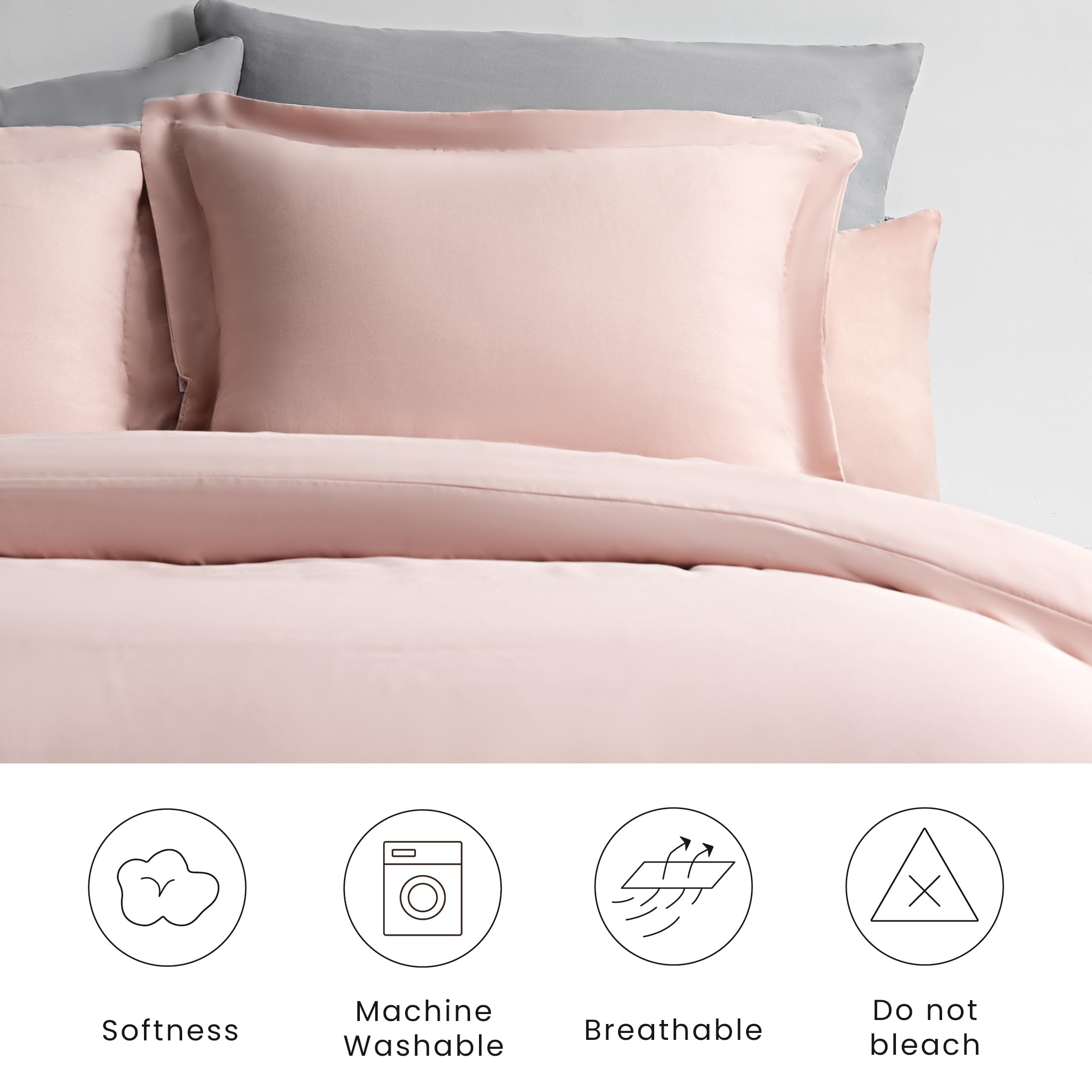 Mohap 1 Duvet Cover with 2 Pillow Shams Full Size for All Seasons - 3 Piece Home Bedding Comforter Cover with Zipper Closure - Ultra Soft Double Brushed Microfiber, 80 X 90 Inches - Pink