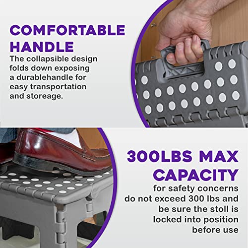 Totally Living 9" Inch Folding Step Stool | Lightweight Anti-Skid & Non-Slip Design | Collapsible Stepping Stool | 300 lb Capacity | Grey/White