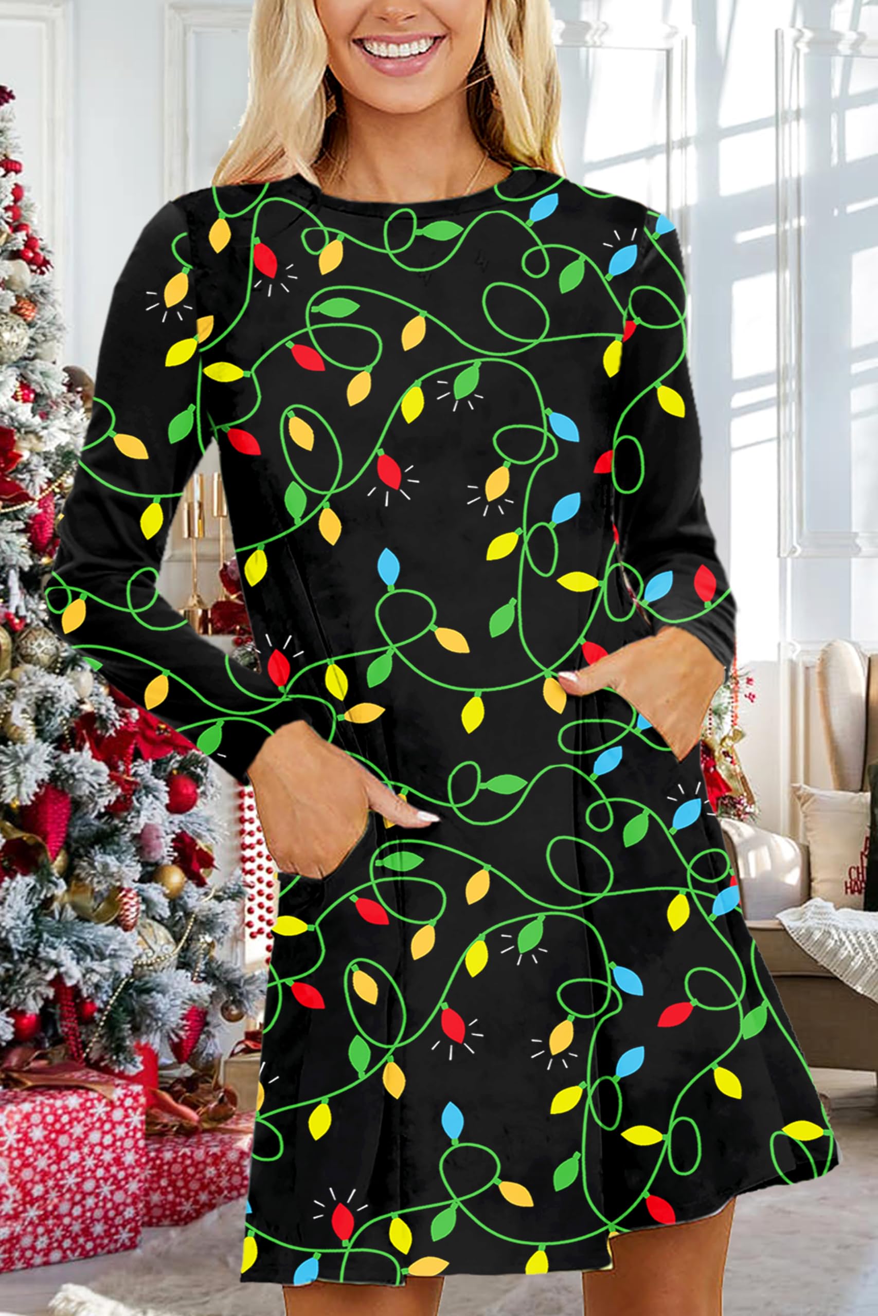 Christmas Light Dress for Women Ugly Holiday Party Winter Dresses M