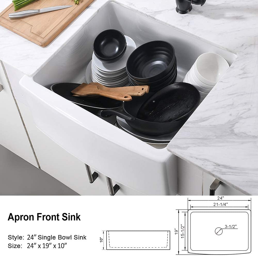 Hovheir 24 Inch Fireclay Farmhouse Kitchen Sink, 24 Laundry Sink White Fireclay Kitchen Sink Apron Sink with Accessories Farm Sink Single Bowl Kitchen Sink