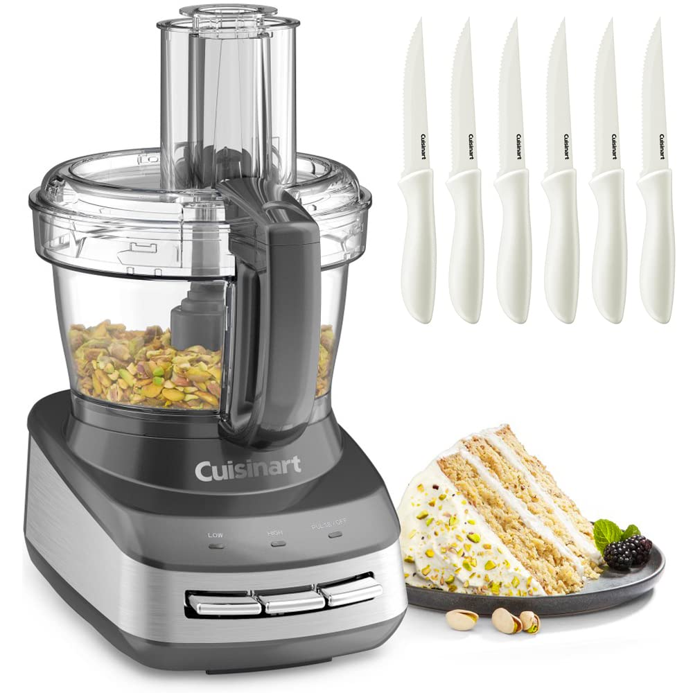 Cuisinart FP-110AG Core Custom 10-Cup Multifunctional Food Processor - Anchor Grey Bundle with Advantage 6-Piece Ceramic Coated Serrated Steak Knife Set