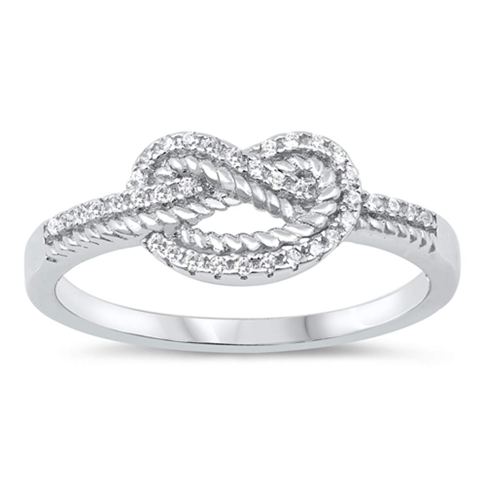 Clear CZ Rope Infinity Love Knot Promise Ring Sterling Silver Band Size 8