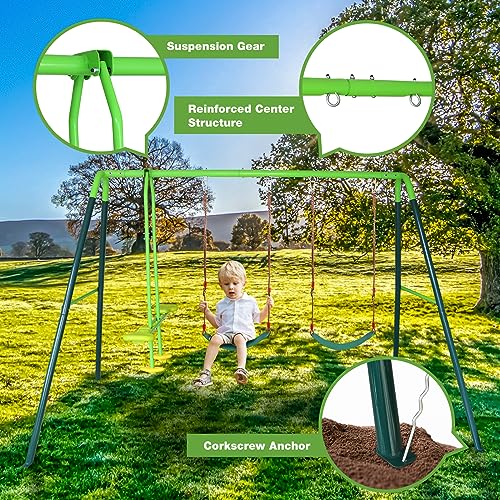 RedSwing Swing Seat for Kids Outdoor with 57-86" Rope, Kids Safety Playground Swing Seat Replacement, Belt Swing, Heavy Duty, with Large Swing Frame Set Backyard Swing and Seesaw, Green