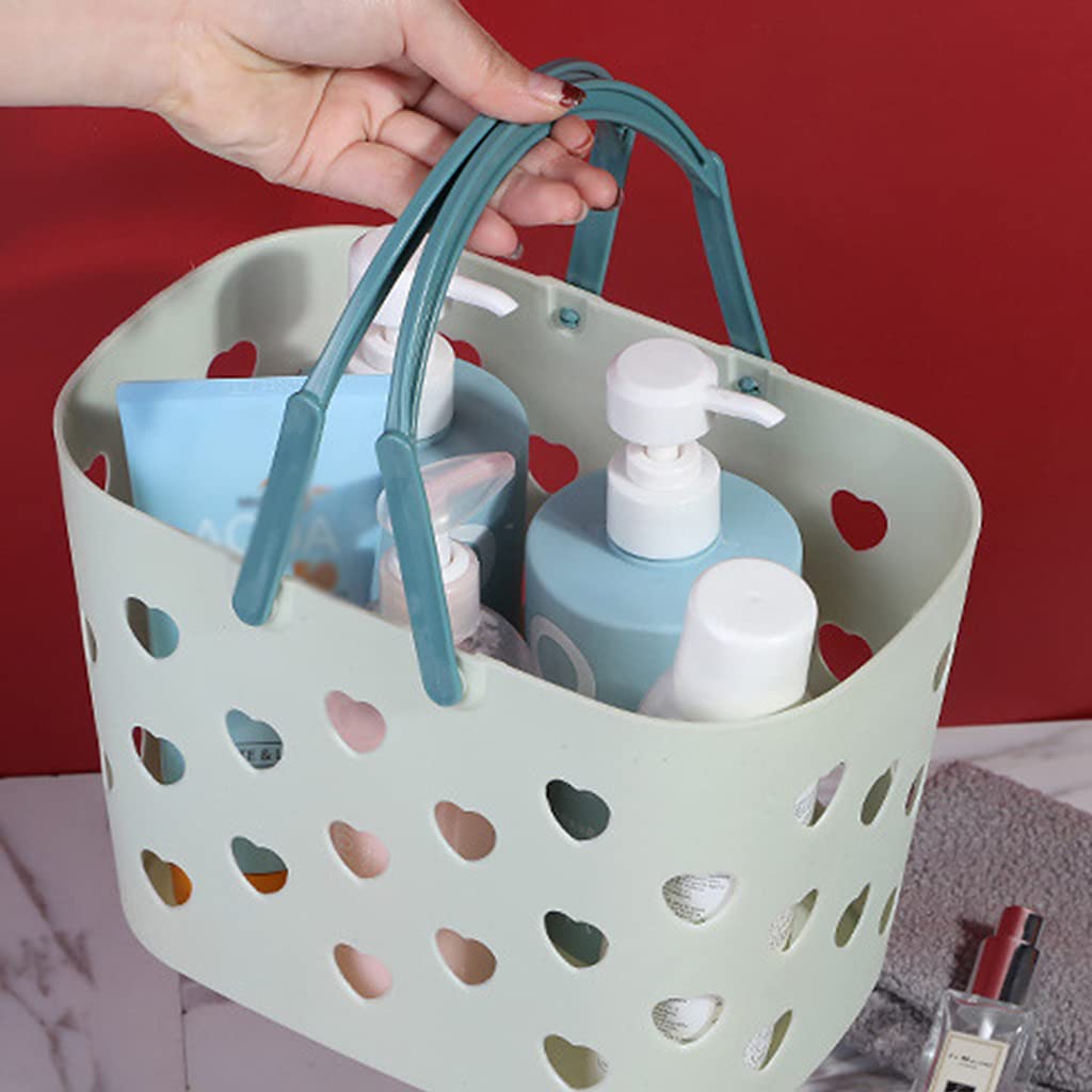 JAGTRADE Storage Basket Plastic Storage Basket with Handles Hollow Shower Caddy Basket with Holes Bathroom Organizer Tote Toiletry Bag Basket, 21x14.3x16.5cm, Pink