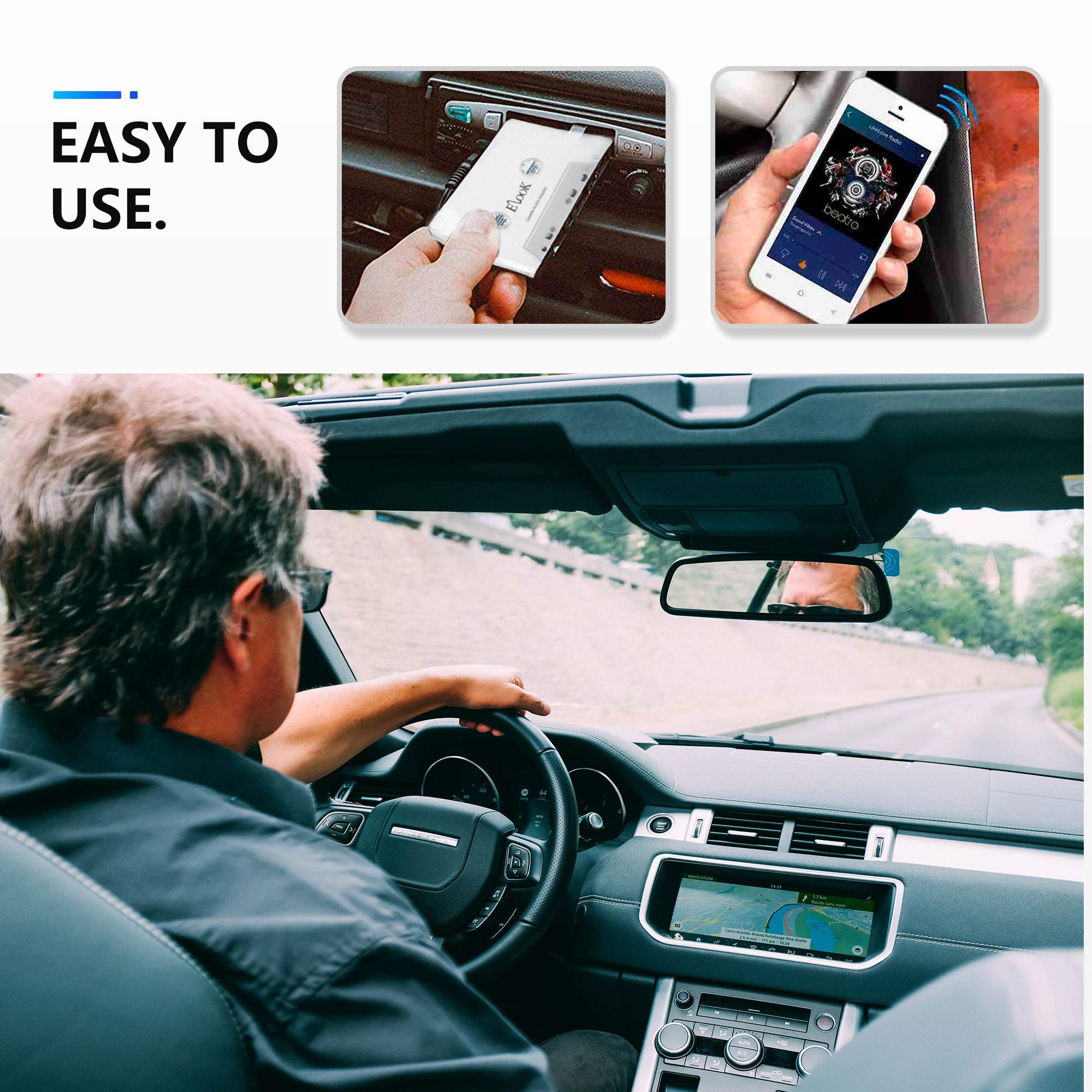 Elook Car Cassette Aux Adapter, 3.5mm Universal Audio Cable Tape Adapter for Car, Phone, MP3 ect. White