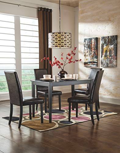 Signature Design by Ashley Kimonte Rectangular Dining Room Table, Black & Kimonte Modern Faux Leather Upholstered Armless Dining Chair, 2 Count, Dark Brown
