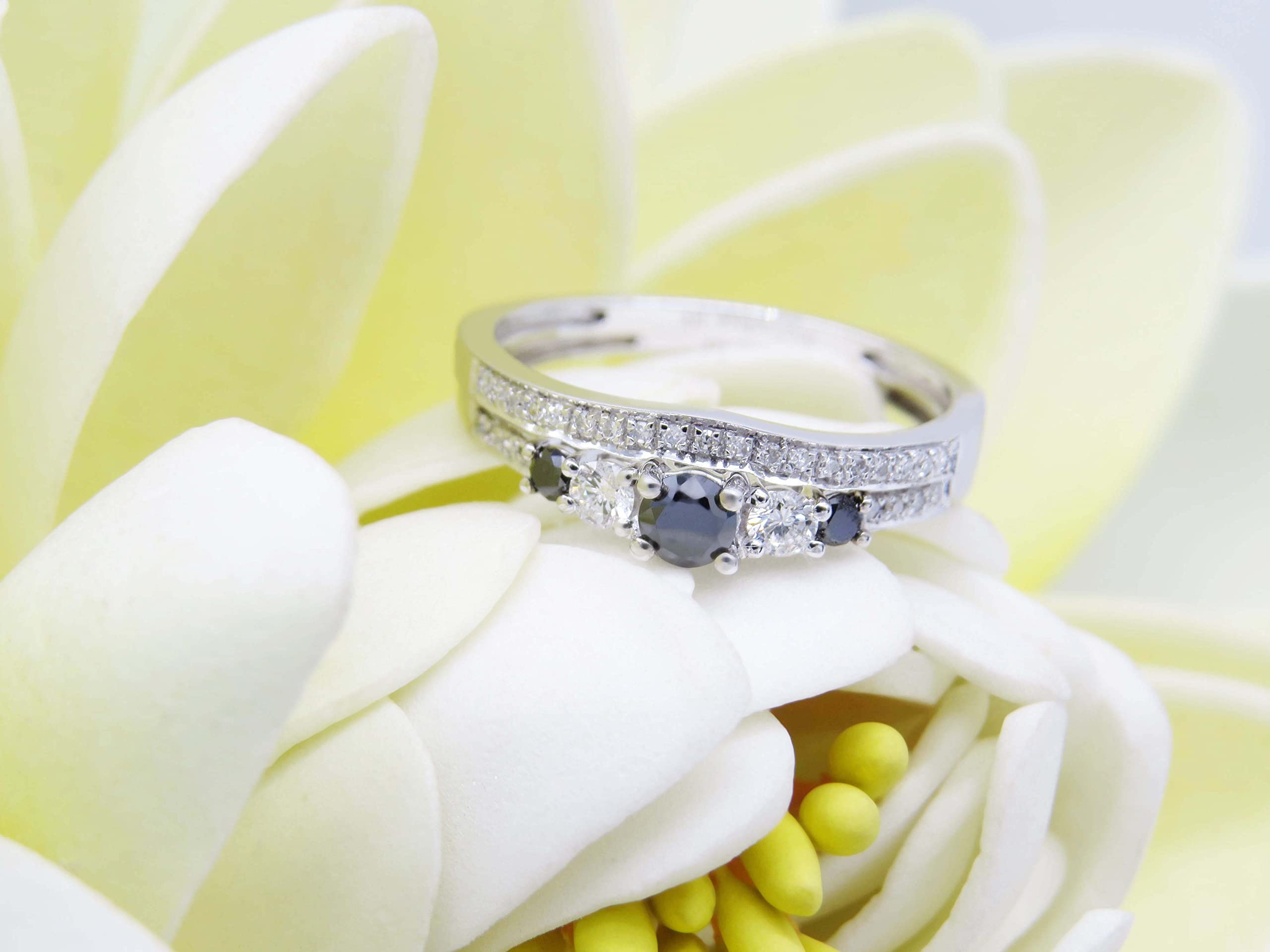 Dazzlingrock Collection 0.45 Carat (Ctw) Round Black And White Diamond 5 Stone Alternating Style Engagement Ring Set for Her in 10K White Gold, Size 6