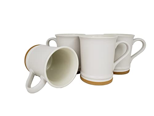 Essential Drinkware 15oz Entice Ivory White Tall Ceramic Coffee Mug, Set of 4 - Large handles, dishwasher and microwave safe