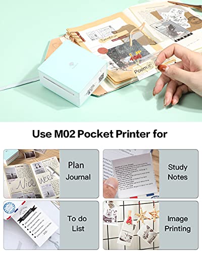 Phomemo M02 Pocket Printer- Mini Printer Inkless Sticker Printer Bluetooth Photo Printer Portable Thermal Printer for Learning Assistance, Study Notes, Journal, Fun, Work