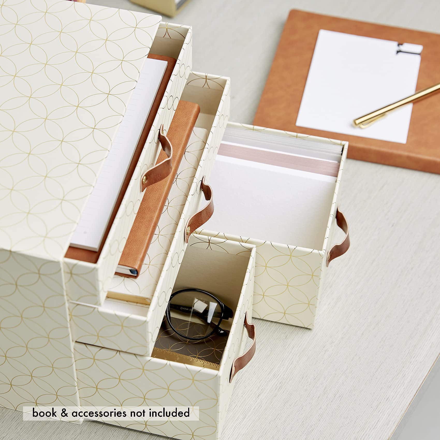 Erin Condren Desktop Drawers - Mid Century Circles. Vegan Leather Handles. Measures 11.75" x 10.5" x 9.5". Desk Organizer Great for Storing Mail, Documents, Supplies, and More