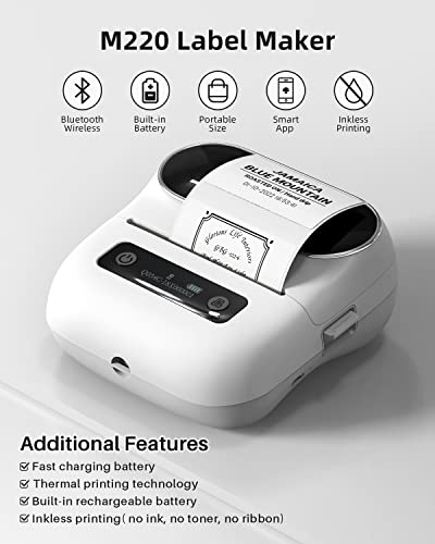 Phomemo M220 Label Maker, New Flagship 3.14 Inch Bluetooth Thermal Label Printer for Barcode, Address, Labeling, Mailing, File Folder Label, Easy to Use, Support with Phones&PC, with 3 Roll Label