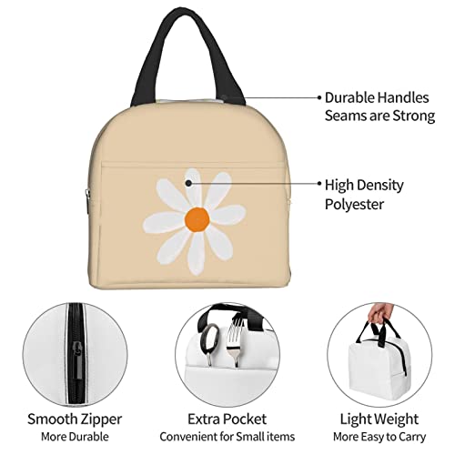Insulated Lunch Bag Reusable Lunch Box For Women Men, Cooler Lunch Tote Bag With Front Pocket for Picnic Office Work, Cute aesthetic Floral Daisy
