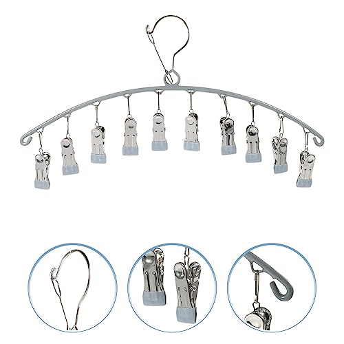 Kichvoe Hat Hangers for Closet Stainless Steel Sock Drying Rack Windproof Clothes Hanger with 10 Clips Space Saving Laundry Drying Rack for Socks Towels Hats Bras Underwear Grey
