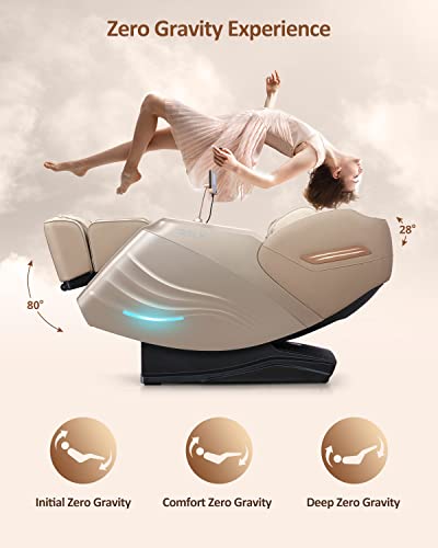 RELX Massage Chair Full Body Zero Gravity SL-Track Shiatsu Massage Chair, 12 Modes, Airbag Massage, with Yoga Stretch, Foot Massage, AI Control(Cream)