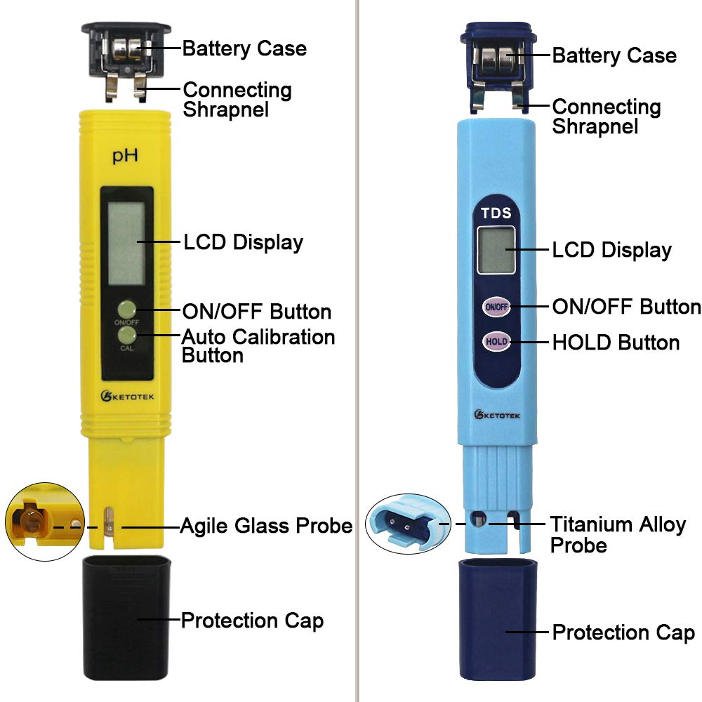 KETOTEK Water Quality Test Meter, PH Meter TDS Meter 2 in 1 Kit with 0-16.00 ph and 0-9990 ppm Measure Range for Hydroponics, Aquariums, Drinking Water, RO System, Fishpond and Swimming Pool…
