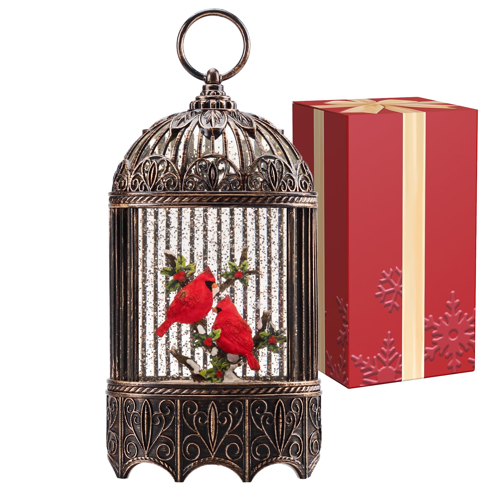 Christmas Snow Globes Cardinal Gift, Light Up Musical Snow Globe Birdcage Christmas Decorations, 6H Timer, USB/Battery Operated, Cardinal Gift Indoor Home Décor