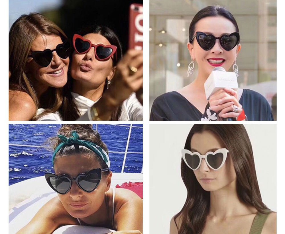 EHH - Heart Shaped Cateye Sunglasses (White, Smoke)