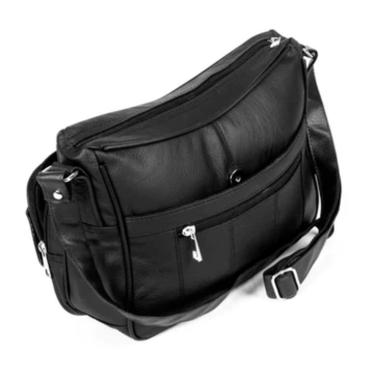 Finstore Women Soft Genuine Lambskin Leather Purse With 2 Large Zipper Pockets(Black)