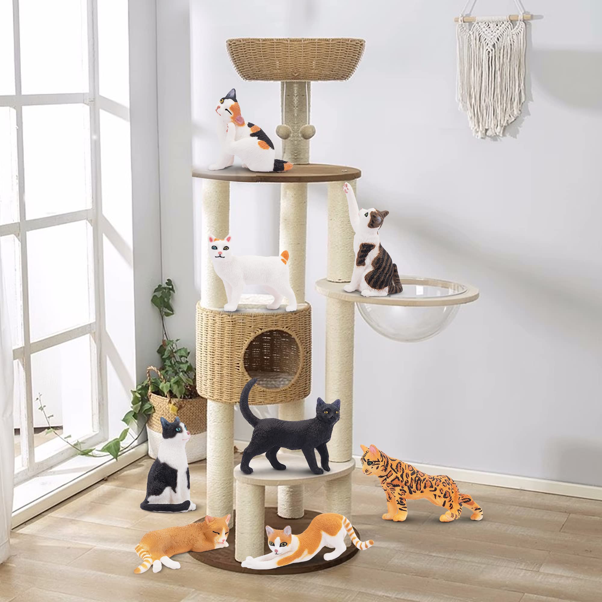 Toymany 8PCS Realistic Cat Figurines, Educational Cat Figures Toy Set, Kitten Easter Eggs Cat Cake Topper Christmas Birthday Gift for Kids Boys Girls Children
