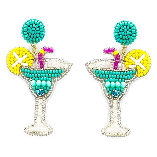 Emulily Beaded Cocktail Glass Post Earrings Handmade Cocktail Earrings Sweet Posion Earrings