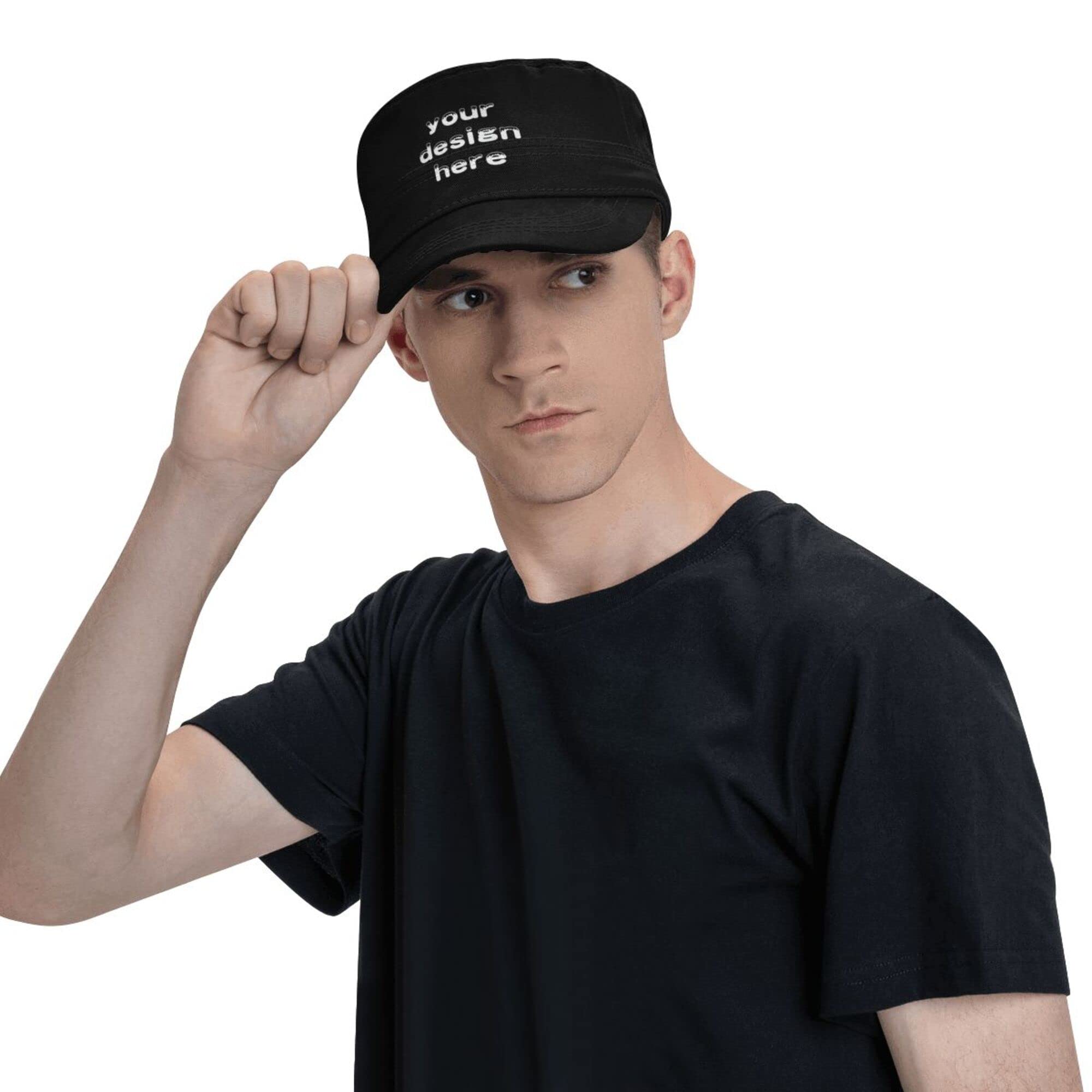 Custom Military Army Hat for Men Women,top hat Customized Flat Top Cap,Adjustable Cadet Army Hats Unisex Dad Caps Outdoor Sports Black