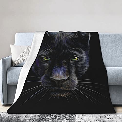Panther Throw Blanket Realistic Animal Head Plush Fleece Flannel Blanket Ultral Soft for Sofa Couch Bed Living Room Pet Suitable for All Seasons 50"x40"